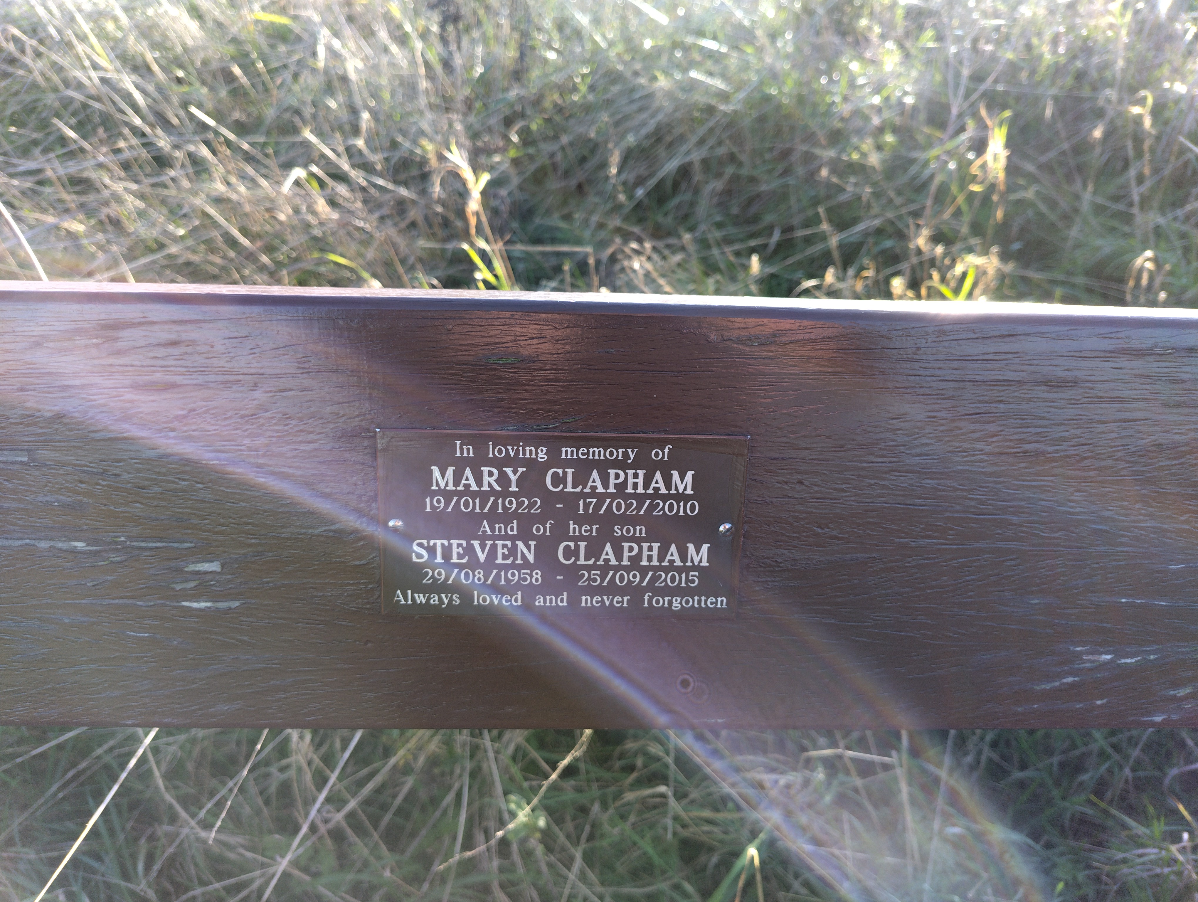 OpenBenches In Loving Memory Of Mary Clapham 19/01/1922 - 17/