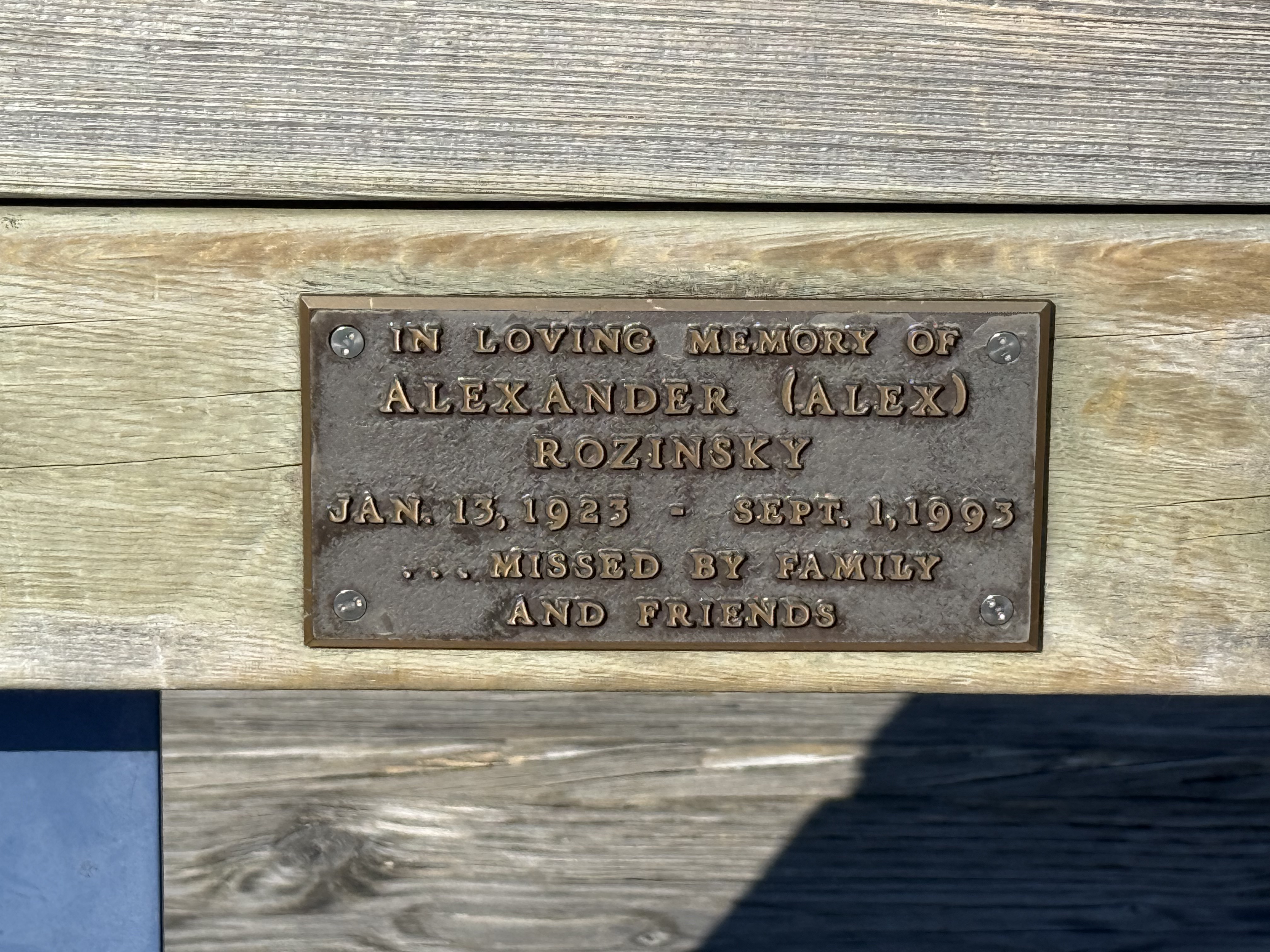 OpenBenches In Loving Memory Of Alexander (Alex) Rozinsky Jan